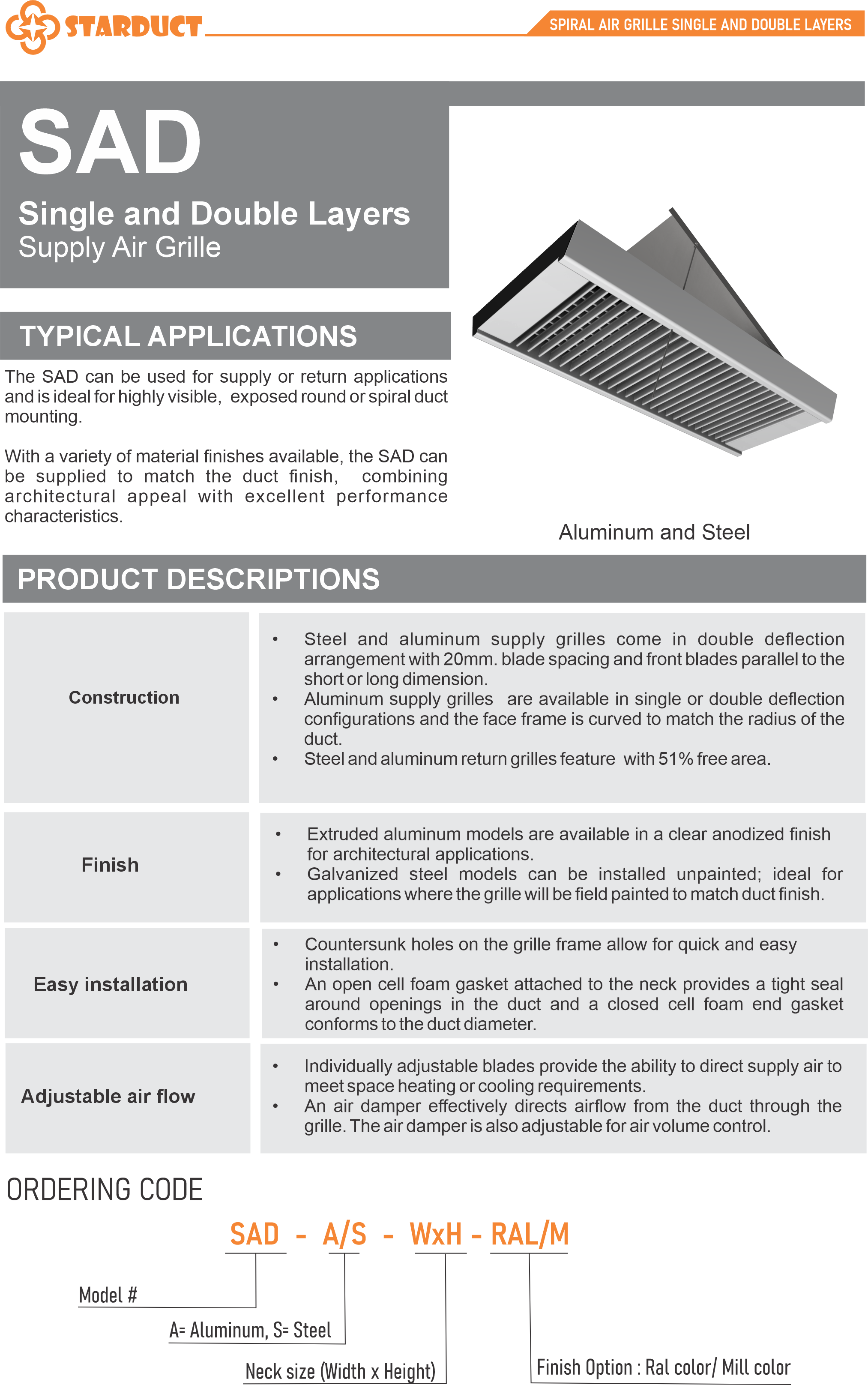 SPIRAL DUCT AIR GRILLE